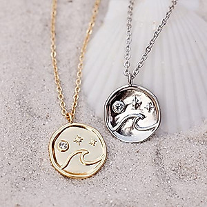 Pura Vida 18" Silver Plated Crystal Wave Coin Necklace - Handmade Statement Necklace with Czech Crystal - Silver Necklace for Women, Long Necklaces for Teen Girls, Boho Jewelry for Women - 3" Extender