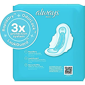 Always Maxi Size 3 Feminine Pads with Wings, Extra Long Super Absorbency, Unscented, 33 Count