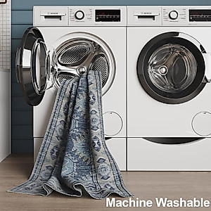 Belffin Boho Area Rugs 4x6 Washable Living Room Moroccan Rug, Thin Towelling Area Rugs, Soft No-Slip Foldable Indoor Carpet for Bedroom, Dining Room, Kitchen, Blue