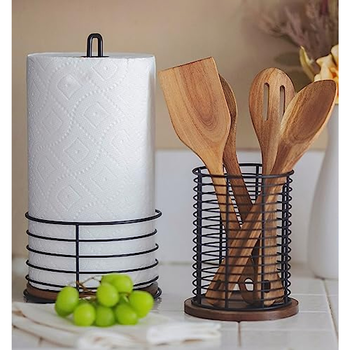 Emerson Ergonomics Wood and Metal Kitchen Utensil Holder Desk Organizer Multi-Purpose Counter Organizer