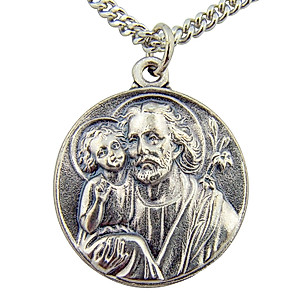 CB Silver Toned Base Patron Saint Joseph the Worker Father Medal, 7/8 Inch