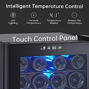 Garvee Wine Fridge 24 Bottle, Wine Cooler Refrigerator with 40~61°F Digital Temperature Control, Freestanding Wine Cellar for Red White Wine, Champagne, Beer with Blue Interior Light