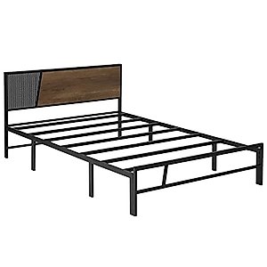 Alecono Heavy Duty Full Metal Bed Frame with Wood Headboard, Non-Slip Sturdy Steel Bed Platform Mattress Foundation No Box Spring Needed, Black