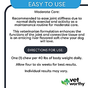 Vet Worthy Joint Support Level 2 | Eases Joint Stiffness Due to Normal Daily Exercise and Activity | Dog Supplement with Glucosamine, Chondroitin, Vitamin C, MSM | Liver Flavor Soft Chews 30 Count