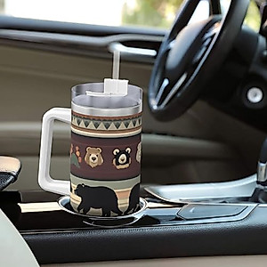 HULIBIN Bear Print Double Deck Stainless Steel Travel Coffee Cup With Lid 40 Oz Ice Bully Cup