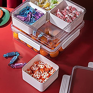 MineSign 2Pack Divided Veggie Tray with Lid for Snack Serving Container Salad Keeper with 4 Removable Boxes Stackable Refrigerator Organizer Bins Produce Saver for Meal Prep Fruit