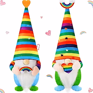2 Pieces Large Rainbow Gnome Decoration Nisse Pride Gnome Ornaments Gnome Rainbow Plush Decor Felt Gnome Tiered Tray Ornaments Scandinavian Tomte Gnome Sign for Christmas Home Farmhouse Decoration