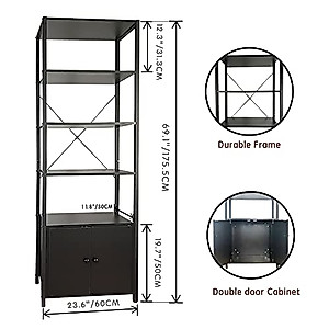Jahof 5-Layer Industrial Bookshelf, Bookcase with 2 Doors, Standing Storage Cabinet for Living Room, Home Office, Bedroom, Washroom, Kitchen (5-Tier, Black)