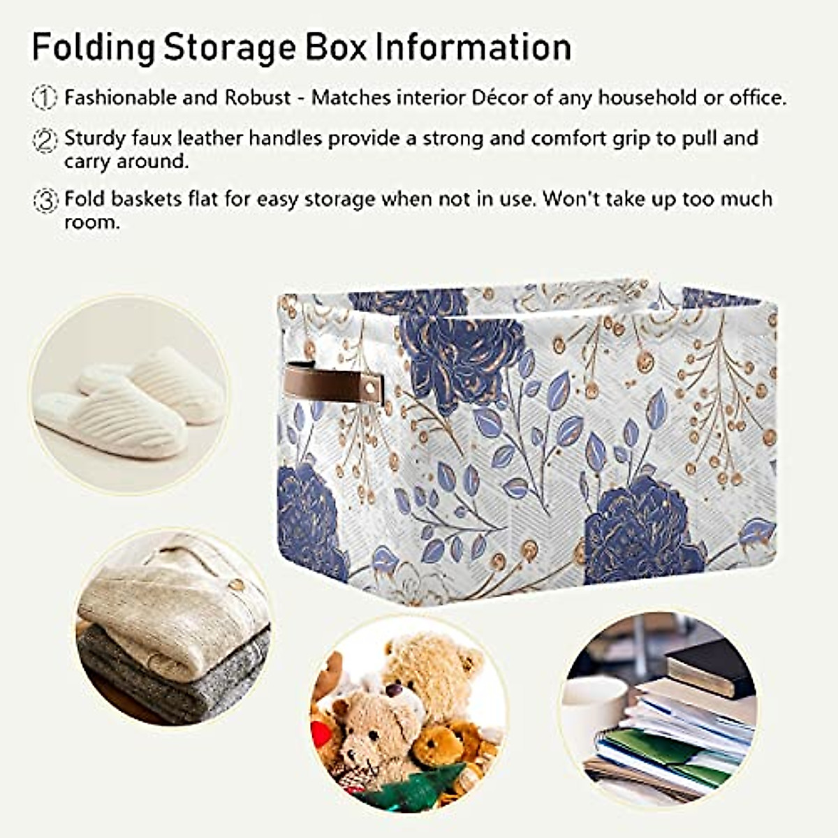 Blue White Floral Gold Iphone Wallpaper_ #Blueflowerwallpaper Square Storage Basket Storage Bins Canvas Storage Organizer Closet Shelf Organizer for Home Office, 2 Pc