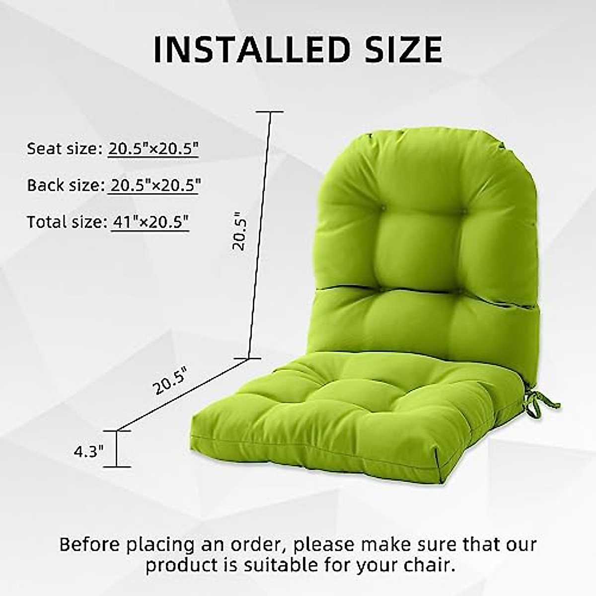 FILUXE Chair Pads, Seat/Back Patio Cushions - Waterproof Solid Tufted Pillow, Indoor/Outdoor Pads with Ties, Fade-Resistant & Seasonal All Weather Replacement (Green, 1)