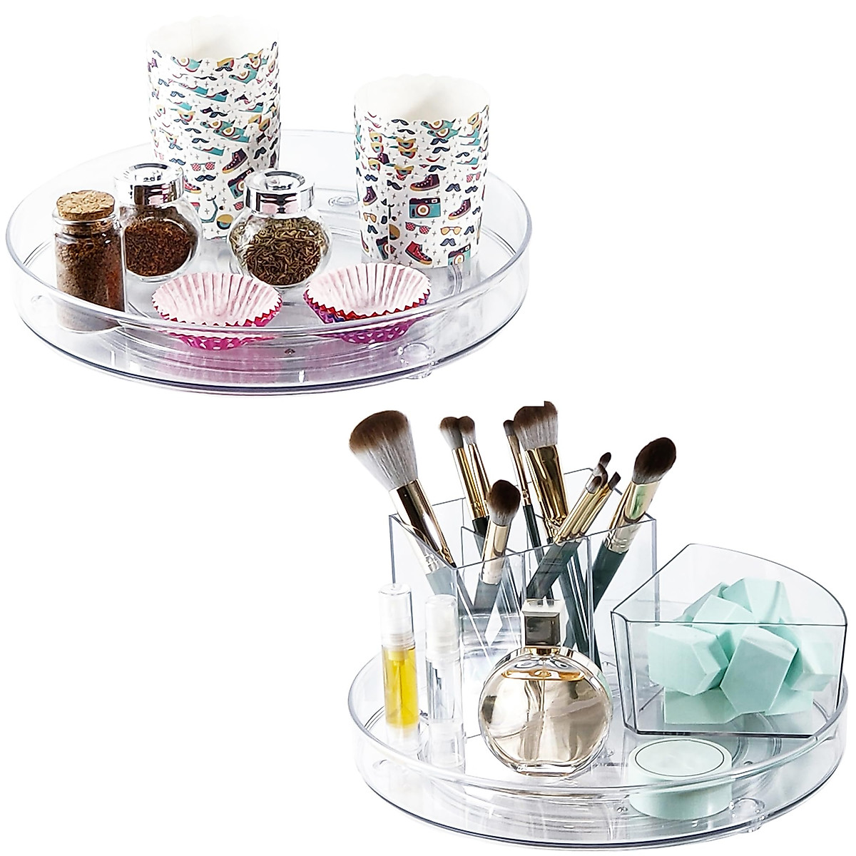 YCLADEC 2 Pack Lazy Susan 9.25" Inch Turntable Organizer Pantry Organization and Storage Container Bins Spice Rack Cabinet Rotating Condiment for Pantry Kitchen Vanity Bathroom Jewelry Holder Clear