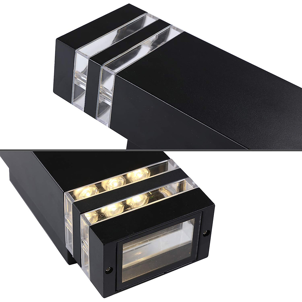 LANFU 12.8inch LED Outdoor Rectangular Modern Wall Sconce Waterproof 12W, Black Exterior Wall Light Fixture Outside for House Patio Garage,2700k Warm White, IP65 Waterproof Up and Down Light (1 PCS)