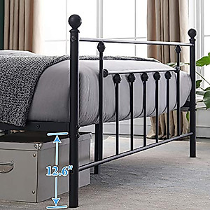 VECELO Queen Size Metal Platform Bed Frame with Headboard and Footboard, Sturdy Steel Slat Support/No Box Spring Needed Mattress Foundation/Easy Assemble，Victorian Style,Matte Black