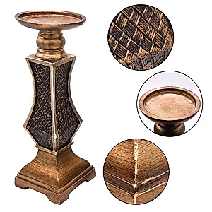 QUABUY Resin Candle Holders (Set of 3) Small 8", Medium 10", Large 12" (H). Ideal for Home Decorations for Living Room, Dining Room Table, Weldings, Parties, Special Events ( Gold )