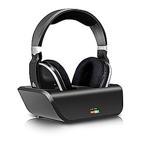 MONODEAL Wireless TV Headphones, Over Ear Headsets for TV Watching with Charging Dock, 2.4GHz RF Transmitter, 100ft Wireless Range and Rechargeable 20 Hour Battery, Black
