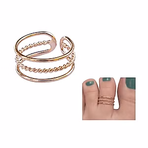 Handmade Gold Triple Band Adjustable Toe Ring, Yellow Gold Plated over Sterling Silver, Classic 3 Rows Dainty Open Toe, Pinky or Knuckle Rings for Women, Beach Foot Jewelry, By MiYa Jewelry
