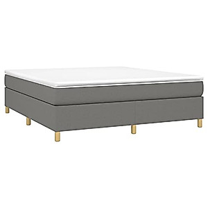 vidaXL Box Spring Bed Frame Home Indoor Bed Accessory Bedroom Upholstered Double Bed Base Furniture Dark Gray 76"x79.9" King Fabric