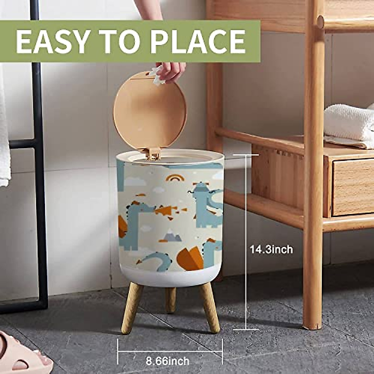 Small Trash Can with Lid for Bathroom Kitchen Office Diaper Seamless flat dragons ornament for kids Dragons fighting clouds Bedroom Garbage Trash Bin Dog Proof Waste Basket Cute Decorative