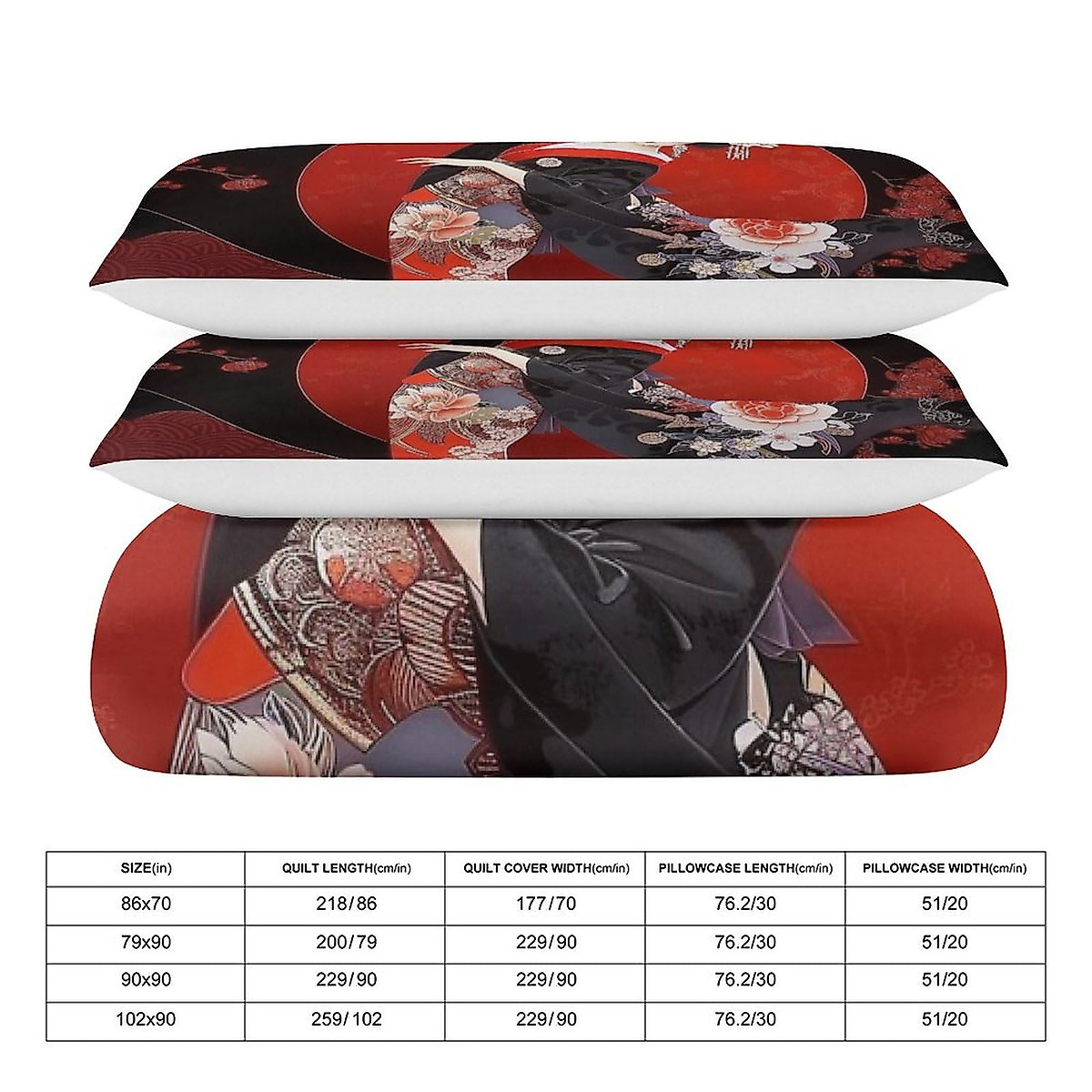 SceuQertc Red Geisha Girl Bedding Comforter Sets Lightweight Ultra Soft Comforter Bedding Set 3 Pieces (1 Duvet Cover, 2 Pillowcases) with Zipper Closure