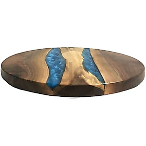 DutchCrafters 17" Round Lazy Susan, Solid Walnut Wood with Blue Resin Epoxy River Rotating Tray - Amish Made in America