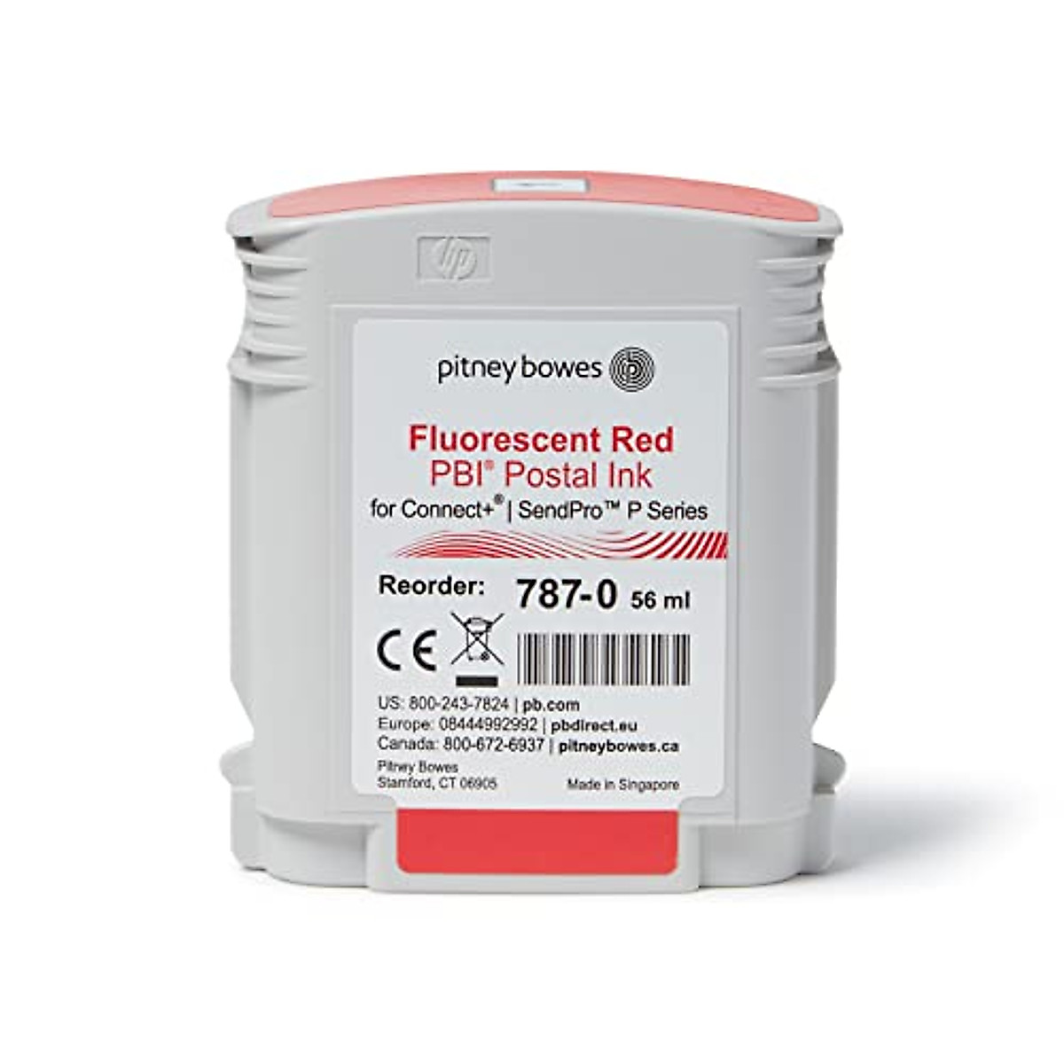 Pitney Bowes 787-0 Standard Ink Cartridge for SendPro P/Connect+ Series Mailing Systems, Red Ink, 56 ml