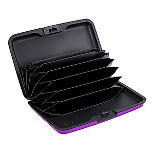 ELFISH Mini RFID Aluminum Wallet Credit Cards Holder Business Card Case Metal ID Case for Men Women (Purple)