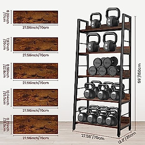 BATHWA 5 Tier Book Shelf, Industrial Rustic Open Wood Metal Ladder Bookshelf Accent Bookcase, Morden Ladder Shelf for Living Room/Bedroom/Home Office, Rustic Brown Wooden Vintage 28'' Wide Shelf