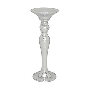 Deco 79 Polystone Round Pedestal Table with Mosaic Mirror Inlay, 14" x 14" x 36", Silver