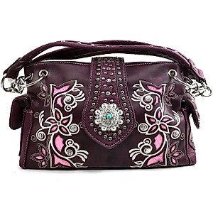 Justin West Floral Concho Western Concealed Carry Handbag (Purple Purse)