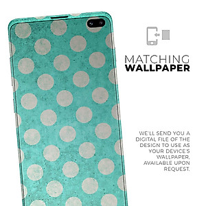 DesignSkinz Grungy Teal and White Polka Dots Protective Vinyl Decal Wrap Skin Cover Compatible with The Samsung Galaxy S20 (Screen Trim & Back Glass Skin)