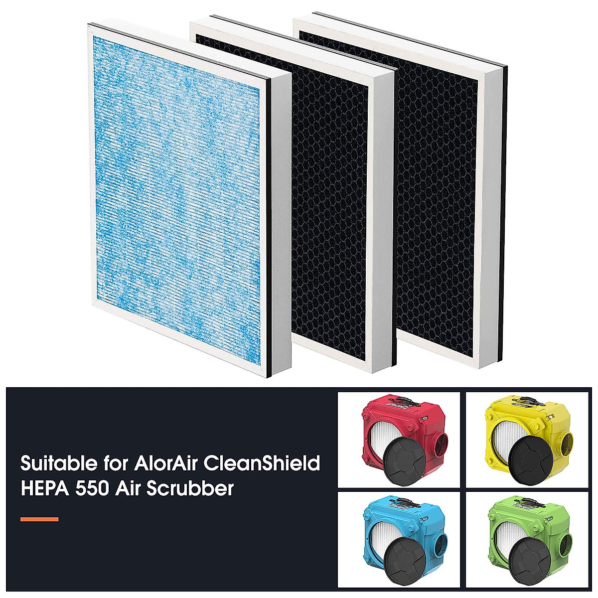 AlorAir HEPA/Activated Carbon Filter Replacement Set for CleanShield HEPA 550 Air Scrubber (Pack of 3)
