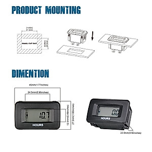 Runleader Digital LCD Hour Meter Kit,AC/DC 5V to 277V,Use for ZTR Lawn Mower Tractor Generator Golf cart Club car Scrubber Marine ATV Motor Compressor and Gas Powered Equipment (1)