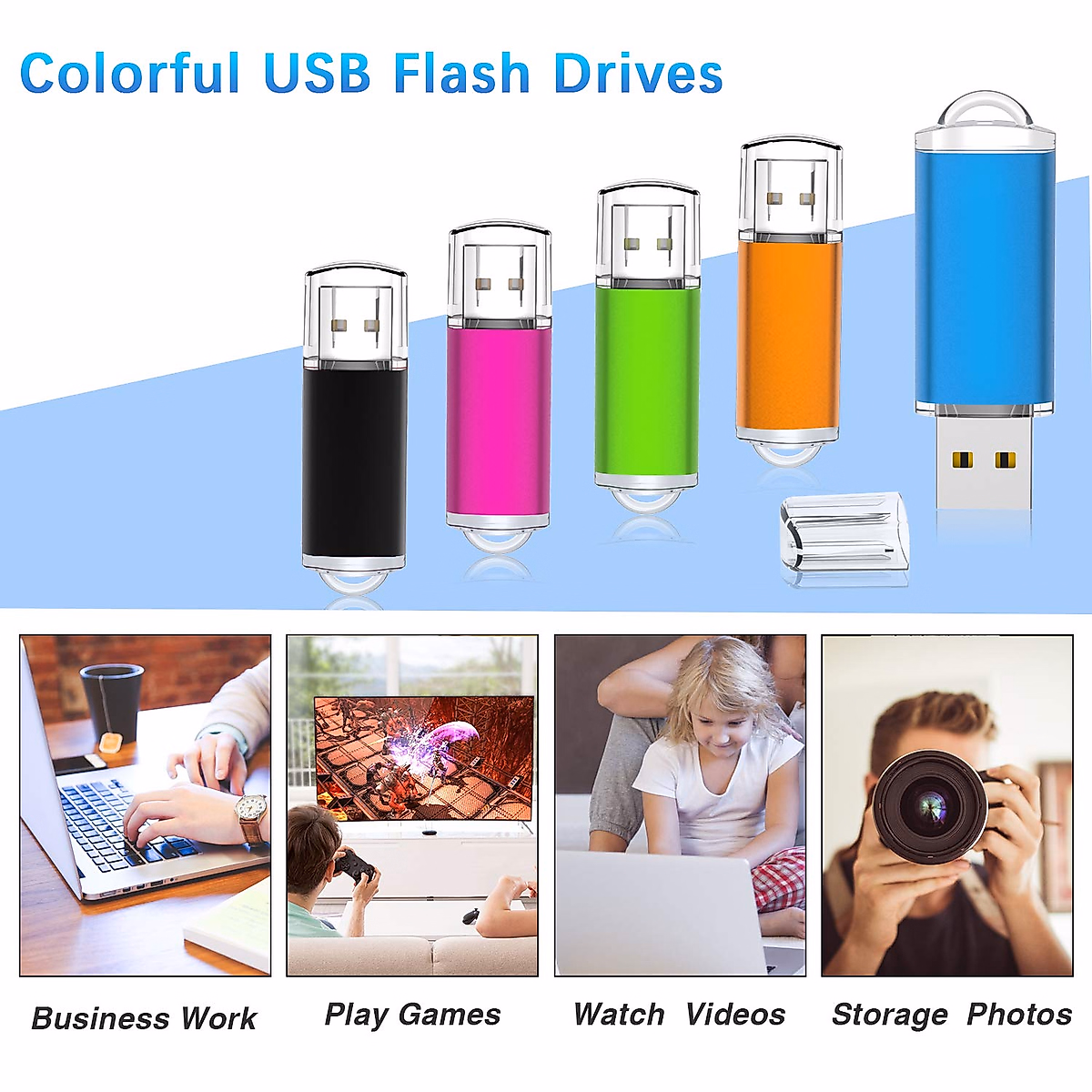 10Pcs 8GB Flash Drives, Alihelan USB 2.0 Thumb Drive Bulk Memory Stick Jump Drive Pen Drive Zip Drive for Data Storage File Sharing (10 Pack, Multicolor, 8G)