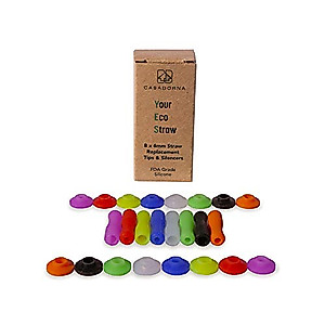 Silicone Tips for Stainless Steel Straws | Set of 8 x 6mm Multi-colored Anti-burn Safety Straw Tips and Anti Rattle Grommets | Food Grade, 8 colors, Fits Steel Straws 0.24" wide