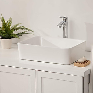 Vessel Sink Rectangular - Sarlai 19"x15" White Bathroom Sink Rectangle Above Counter Porcelain Ceramic Bathroom Vessel Vanity Sink Art Basin