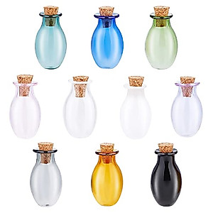PH PandaHall 10pcs Mini Glass Bottles, Colored Tiny Spell Jars 10 Colors Mini Potion Bottles Oval Wishing Bottle Vials with Corks Stopper Drifting Bottle for Wedding Party Decoration Halloween, 0.5ml