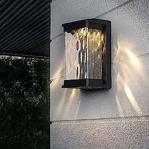 ACLBLK LED Black Outdoor Wall Lantern with Water Glass IP54 Waterproof Exterior Wall Light 18W 3000K Farmhouse Modern Outside Front Porch Light Wall Sconce for Garage Porch Doorway Garden Entryway
