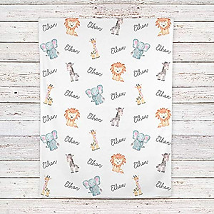 Lovable Gift Co Safari Animals Personalized Baby Blanket, Safari Nursery, Custom Name Blanket