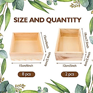 craftshou 10 Pcs Unfinished Wooden Box 7.5x5in Rectangle Wood Storage Organizer for Crafts 6x6in Succulent Planter Square Storage Container Rustic Pine Boxes for Collectibles Jewelry Decor