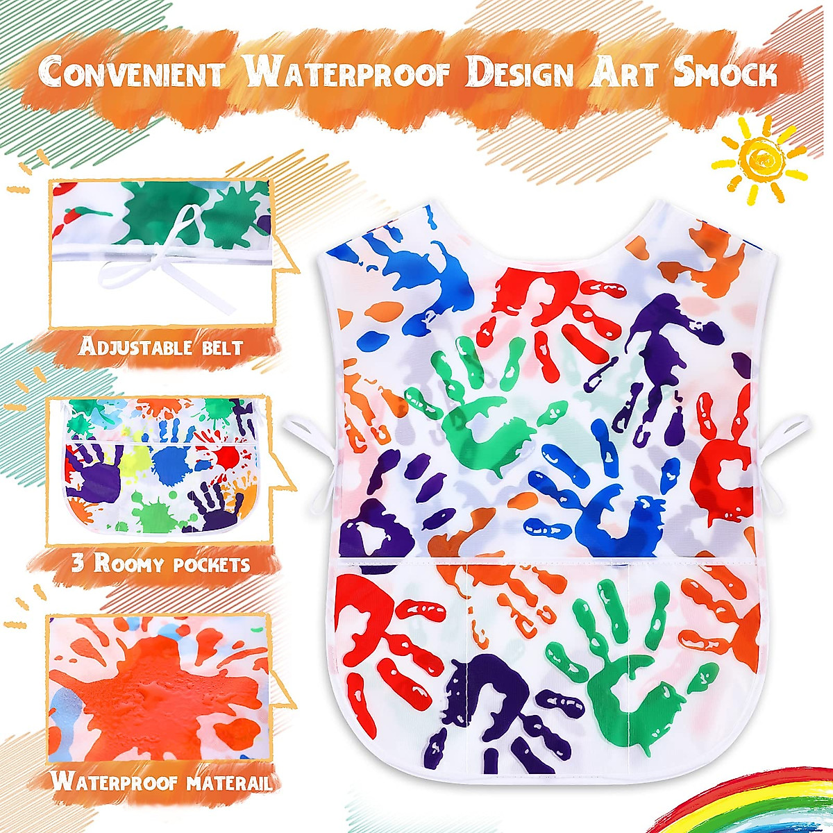 SATINIOR 2 Pieces Kids Art Smock, Children Waterproof Painting Artist Aprons Sleeveless Toddler Art Smocks with 3 Pockets for Age 3-10 Years