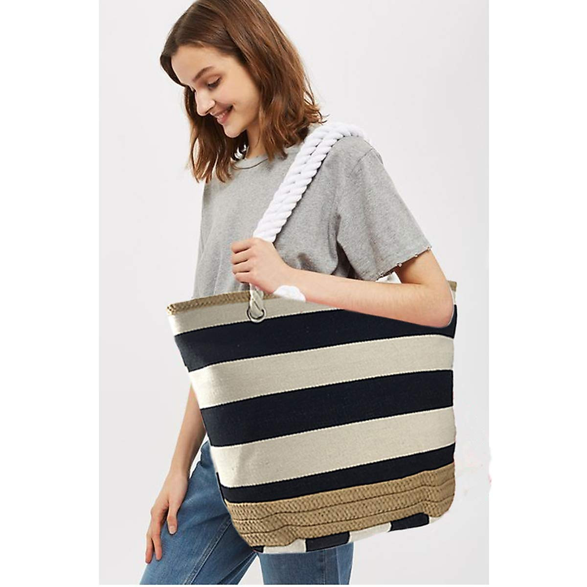 MeliMe large Beach Bag for Women Straw Beach Bags and Totes with Zipper for Pool Gym Travel Daily Tote Bag