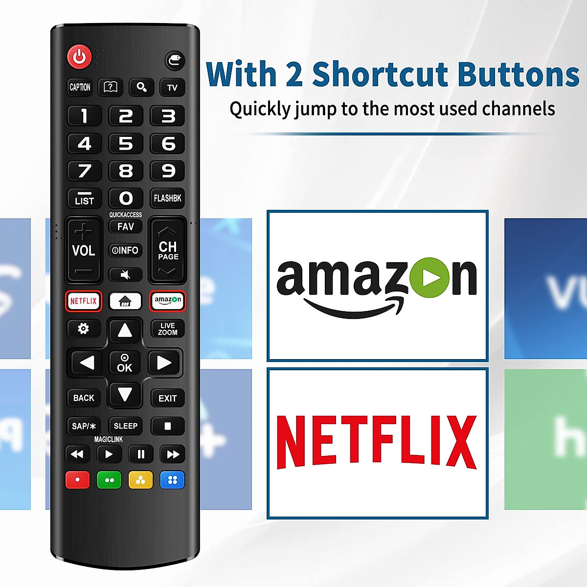 Rimous 2-Pack Universal Remote Compatible with LG Remote Control Smart TV with Netflix, Prime Video Shortcut Keys Compatible with All Models LG TV Remote Control Replacement AKB75095307 AKB74915305
