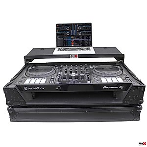 ProX Flight Case for Pioneer DDJSX3/1000 SRT Controller with 2U Rack Space,Sliding Glide Laptop Shelf,Wheels and LED Kit-Black on Black Design-XS-SX1K2UWLTBLLED