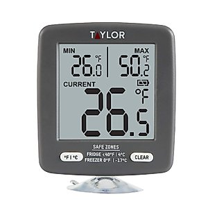 Taylor LCD Display Digital Kitchen Refrigerator/Freezer Kitchen Thermometer Min/Max on Display, 2 inch display, Gray, 1 Count (Pack of 1)