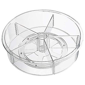 FIRJOY Lazy Susan Cabinet Organizer with Removable Dividers, 12 inch Spinning Turntable Organizer for Snack, Spice, Kitchen, Pantry, Fridge - Clear