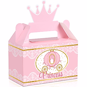 Outus 12 Pieces Little Princess Crown Treat Box Princess Decoration Supplies Favors Pink and Gold Princess Baby Shower or Birthday Girl Party Boxes