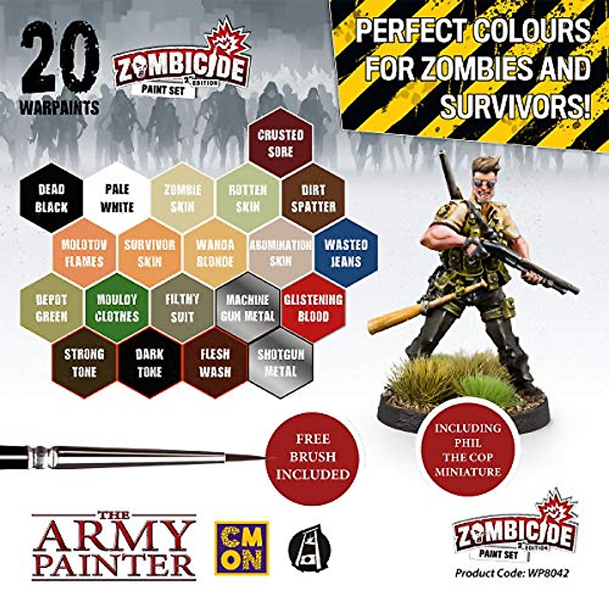 The Army Painter Zombicide 2nd Edition Core Paint Set, 20 Acrylic Paints, 1 Survivor and 1 Starter Brush for Cool Mini or Not Zombicide 2nd Edition Boardgame, Wargames Miniature Model Painting