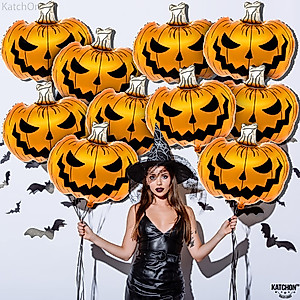 KatchOn, Scary Halloween Pumpkin Balloons - 25 Inch, Pack of 10 | Large Fall Leaf Balloons - 27 Inch, Pack of 6 | Pumpkin Foil Balloons, Fall Balloons for Thanksgiving Decorations | Halloween Balloons