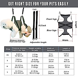 Dog Cat Pet Grooming Hammock Nail Trimming Kit, Dog Hanging Harness Cat Restraint for Nail Clipping, Dog Grooming Sling Hanger Set Supplies with Nail Clipper,Dog Muzzle,Nail File,Metal Comb (Grey-XS)