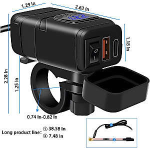 Ankuee Motorcycle USB Phone Charger, Waterproof SAE to USB Adapter with Voltmeter & ON/Off Switch, Dual Quick Charge 3.0 Charger, Motorcycle Accessories for Phone, Tablet, GPS, etc (Blue)